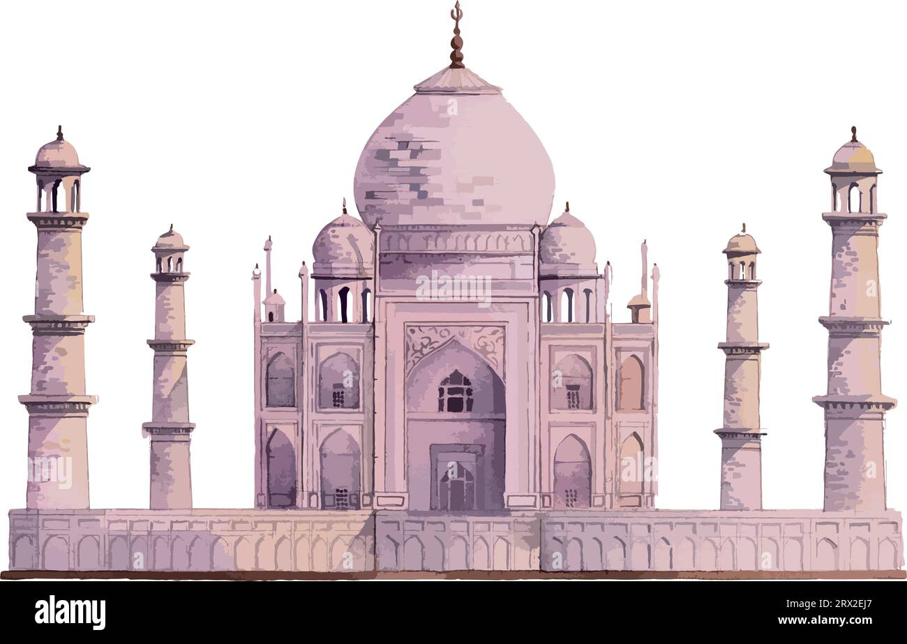 Watercolor style flat drawing of the TAJ MAHAL, AGRA Stock Vector Image ...