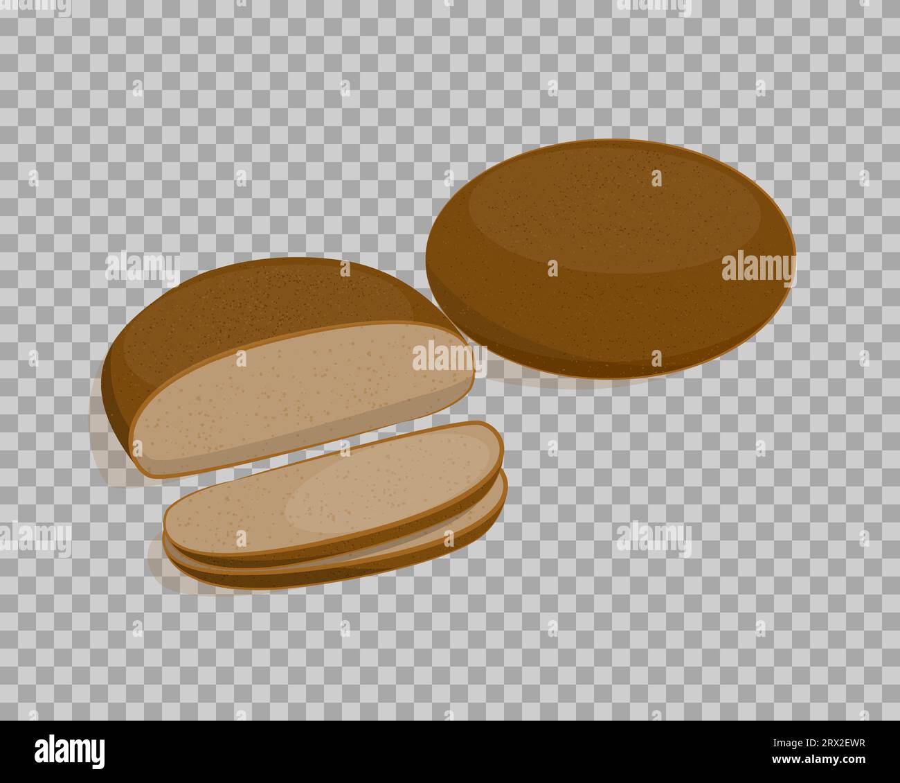 Black bread isolated, sliced on a transparent background. Vector ...
