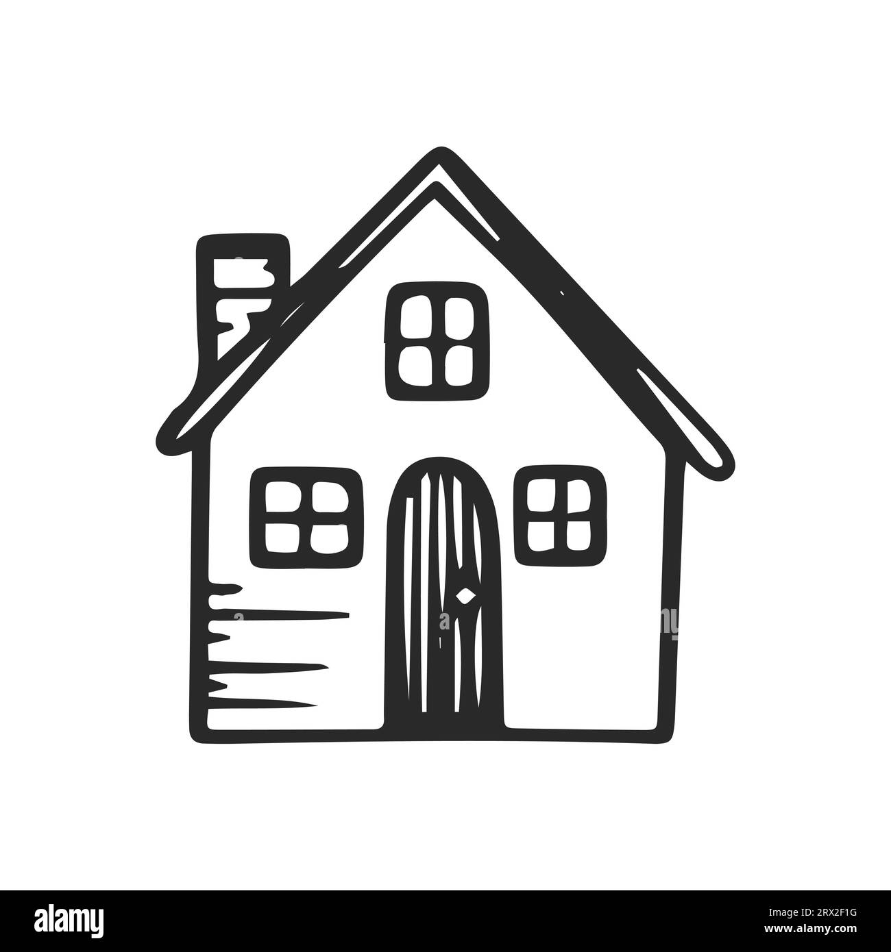House doodle illustration, hand drawn cute home. Simple icon on white ...