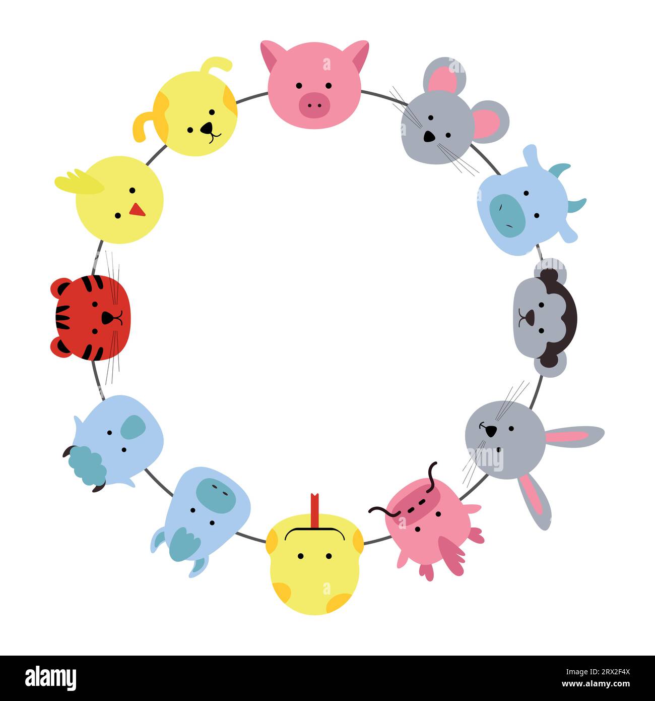 Chinese zodiac wheel with twelve animals on a white background. Vector ...