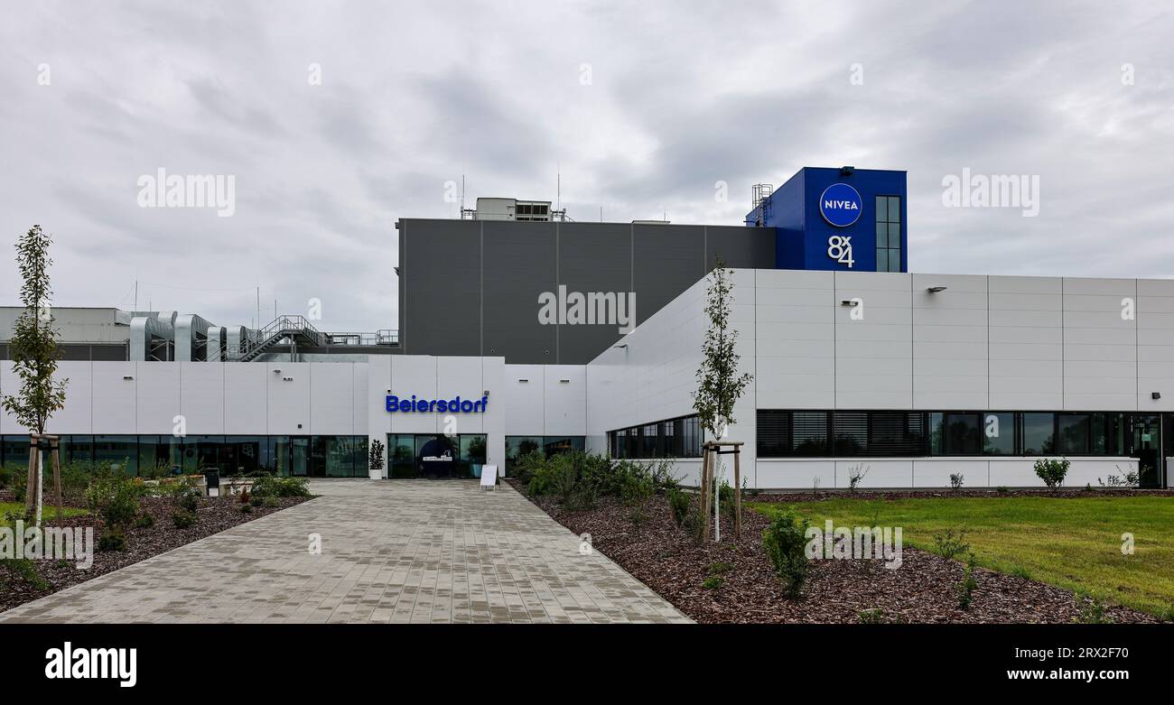 22 September 2023, Saxony, Leipzig: View of Beiersdorf's new plant. The ...