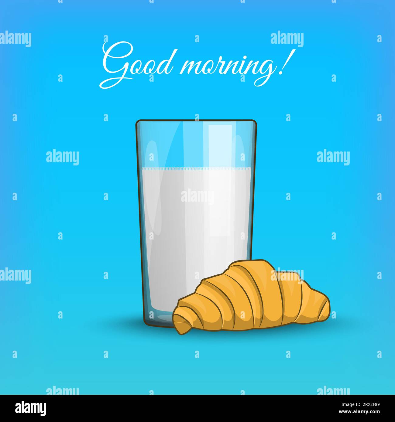 Good morning, breakfast croissant with milk in a transparent cup ...