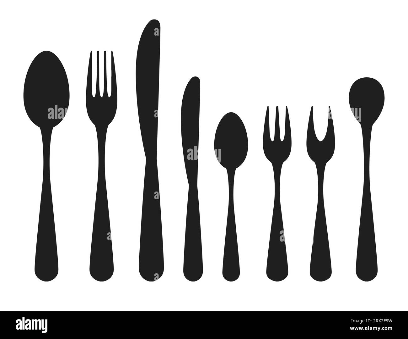 Cutlery Set Fork Spoon Usual Dining Knife Vector Illustration Collection Devices For Eating In
