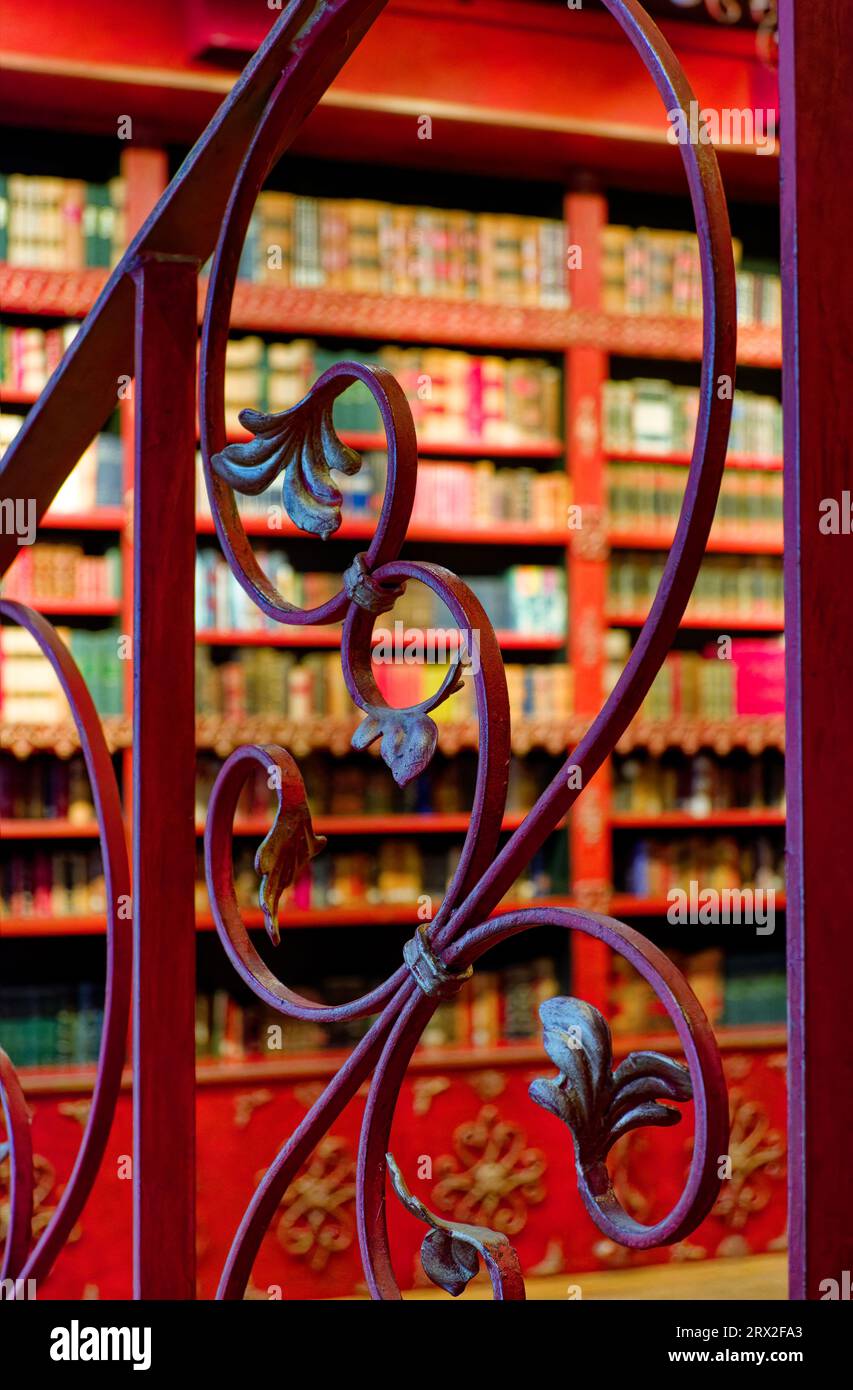 Abstract design on wrought iron rails of a shop staircase, Gaia, Porto ...