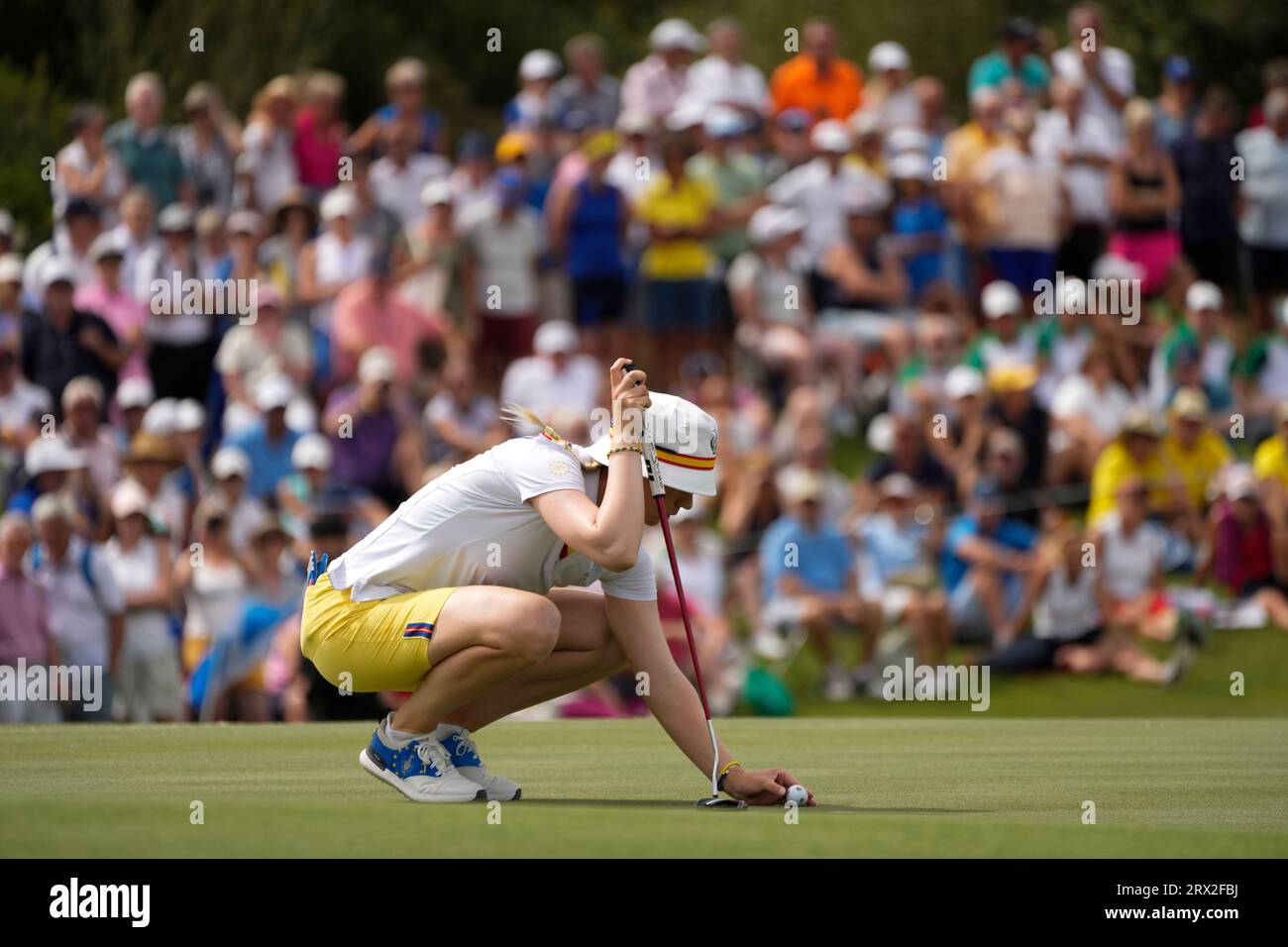 Solheim Cup team Europe golfer Madelene Sagstrom lines up her putt on ...