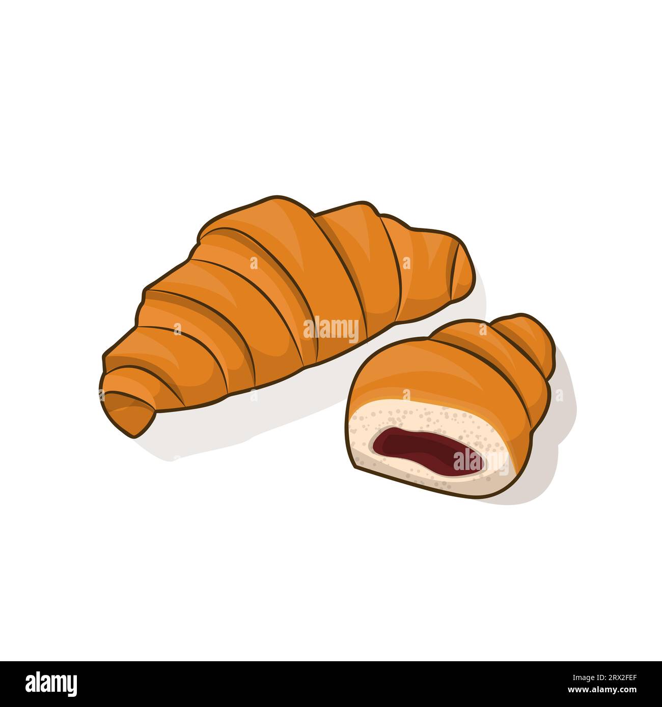Croissant and half a croissant with the stuffing inside, isolated ...
