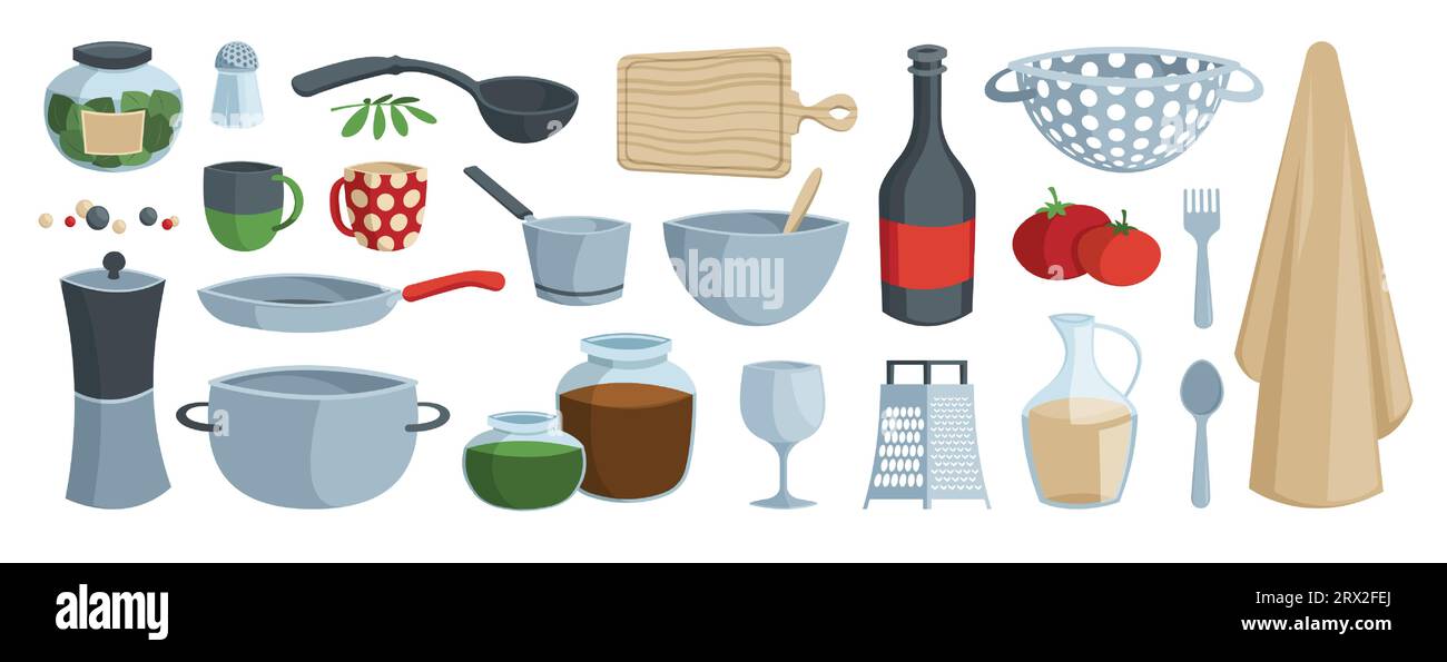 Kitchen utensils. Cartoon flat cooking tools and household appliances ...