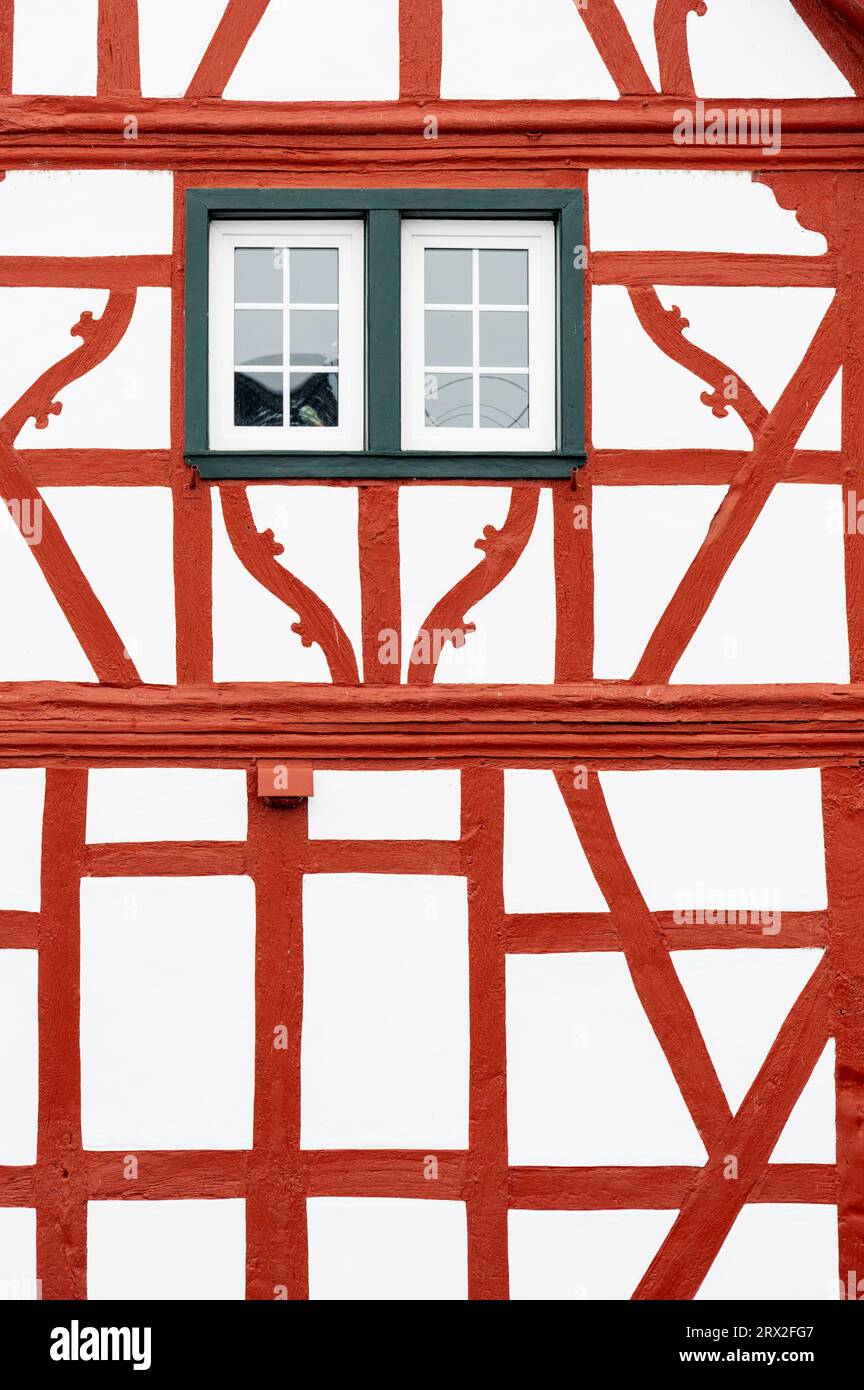 A typical old half-timbered style German building façade, Moesel ...