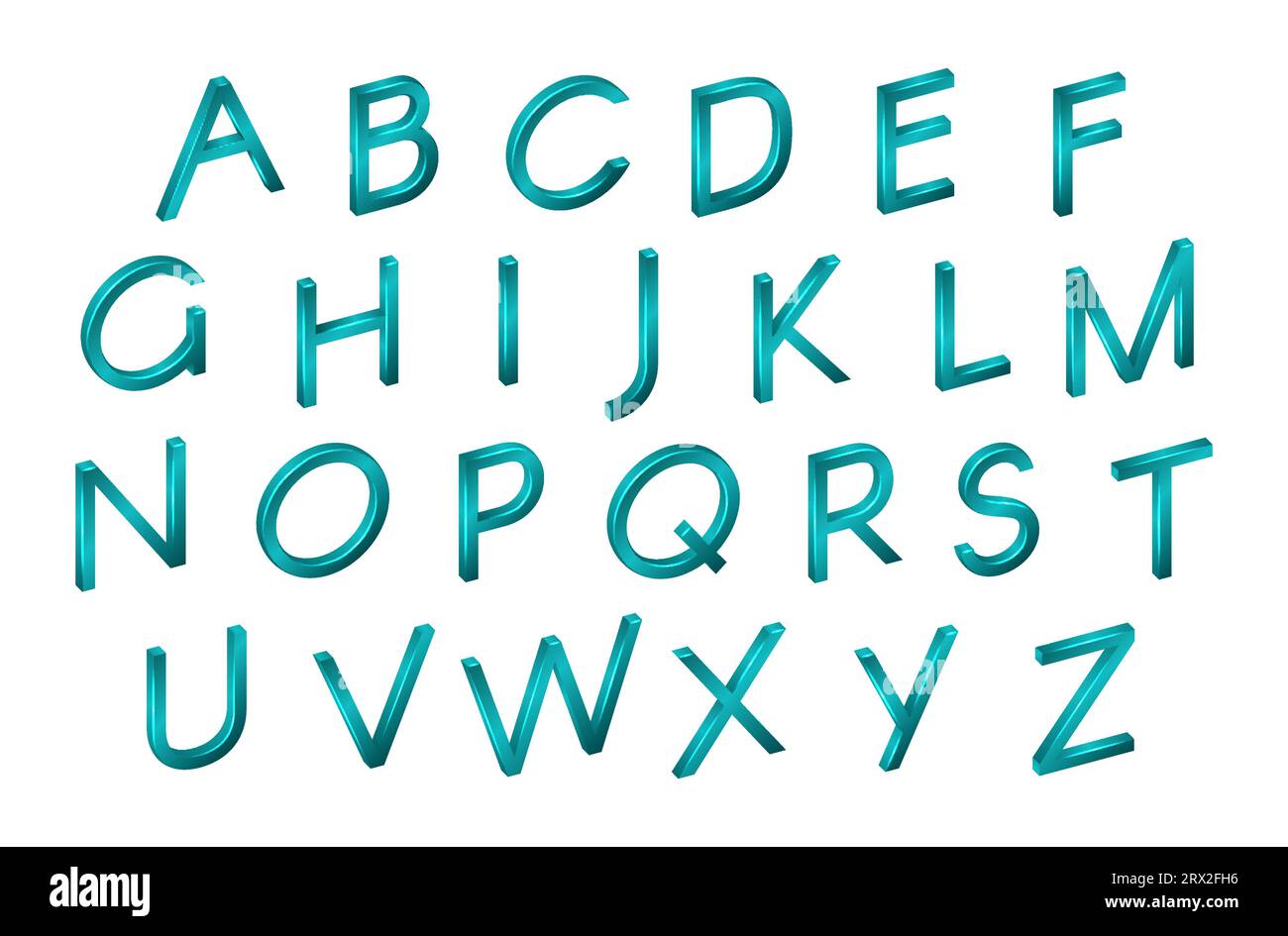 Alphabet font in isometry in realistic 3D style on a white background ...