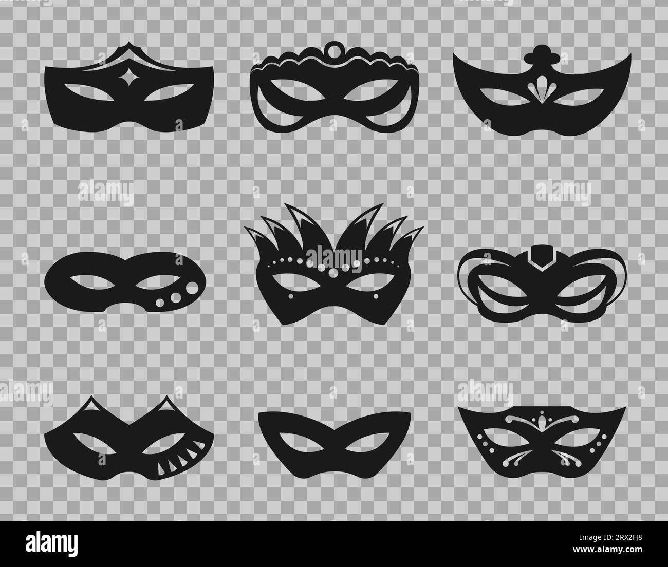 Collection icons symbols isolated Venetian carnival masks isolated on a ...