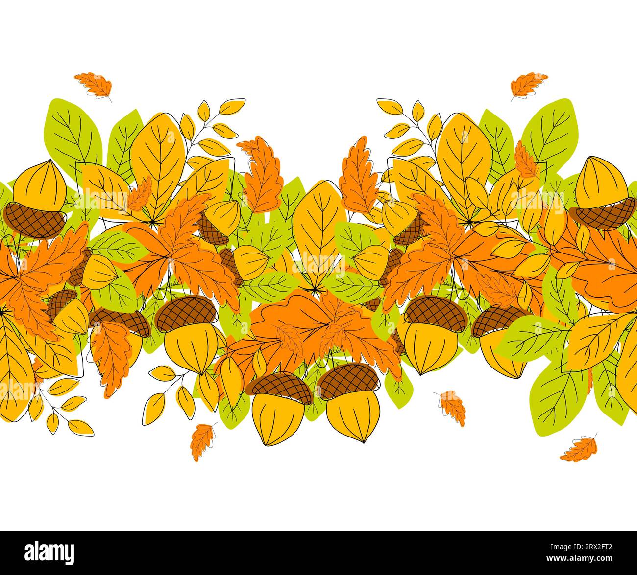 Autumn template, colorful background with leaves and acorn. Hand drawn ...