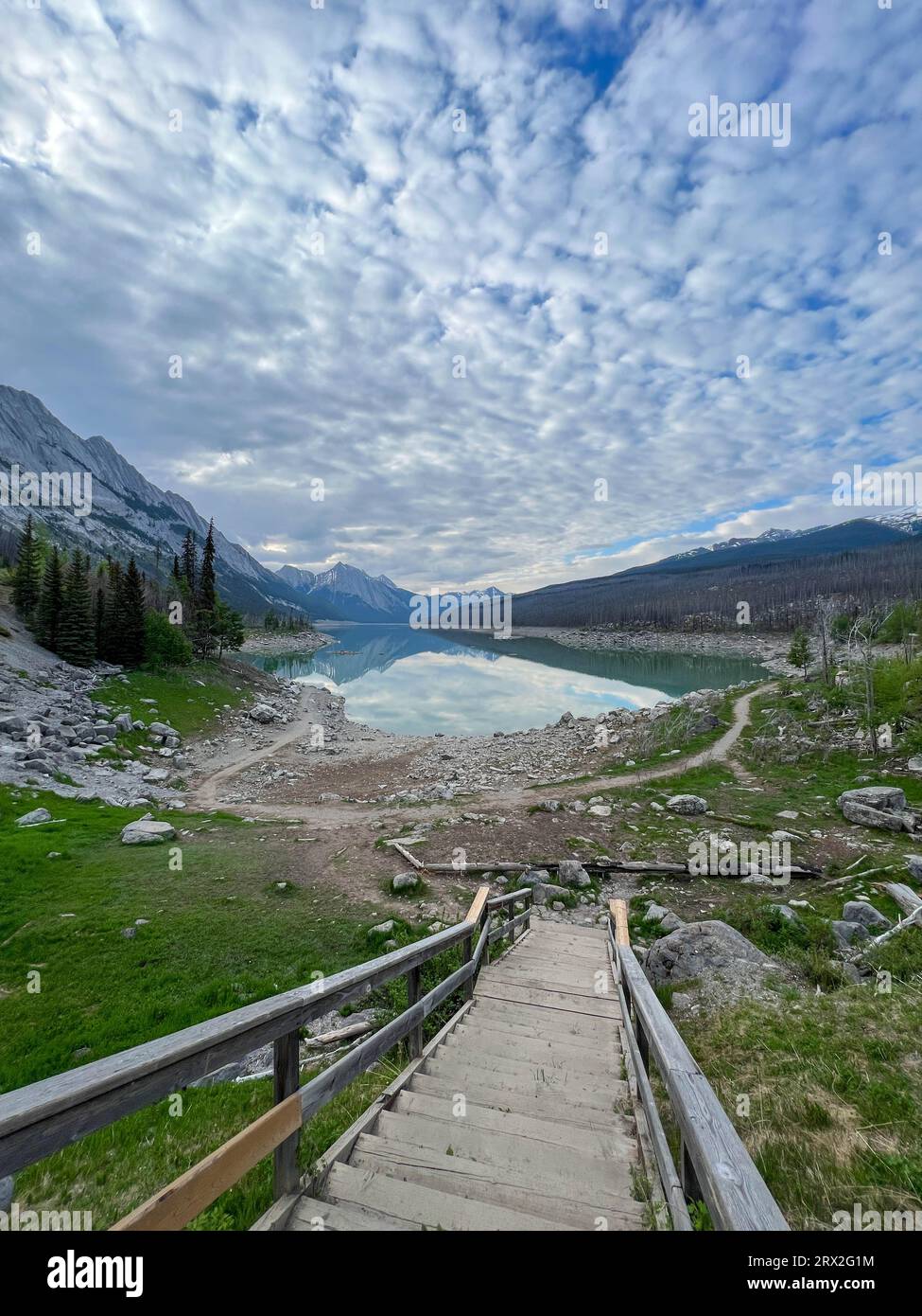 The beautiful Edith Lake along Maligne Road in Jasper National Park in ...
