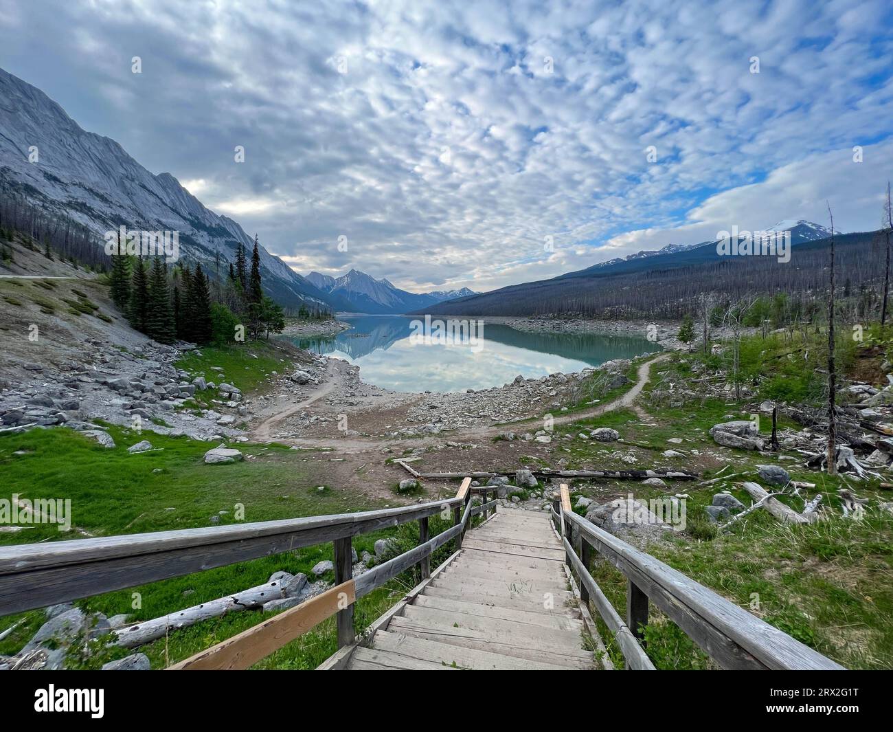 The beautiful Edith Lake along Maligne Road in Jasper National Park in ...