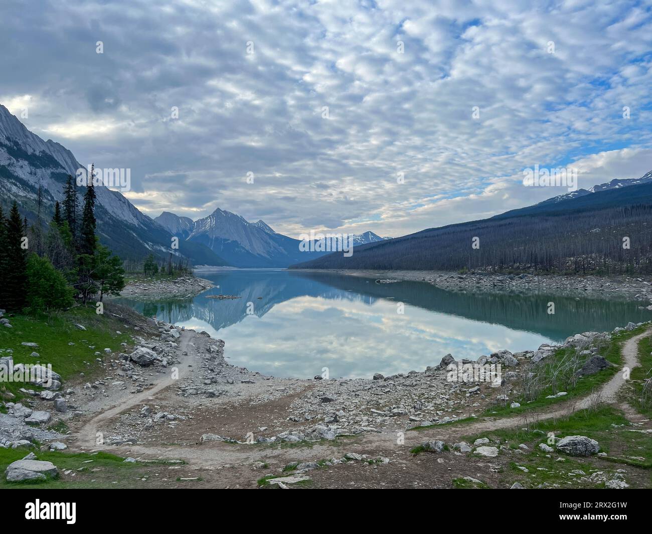 The beautiful Edith Lake along Maligne Road in Jasper National Park in ...
