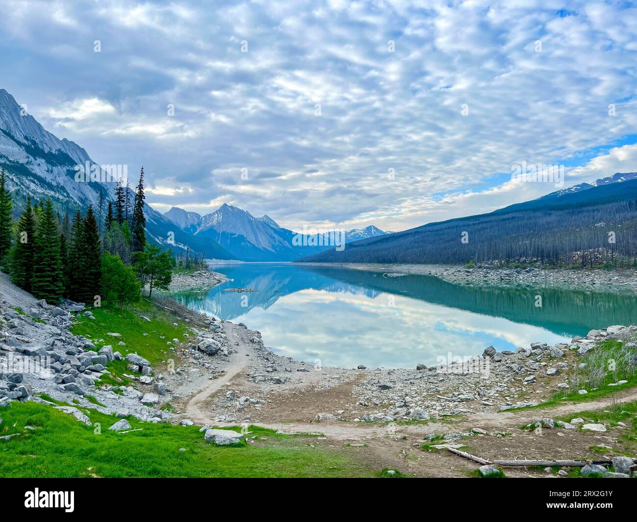 The beautiful Edith Lake along Maligne Road in Jasper National Park in ...