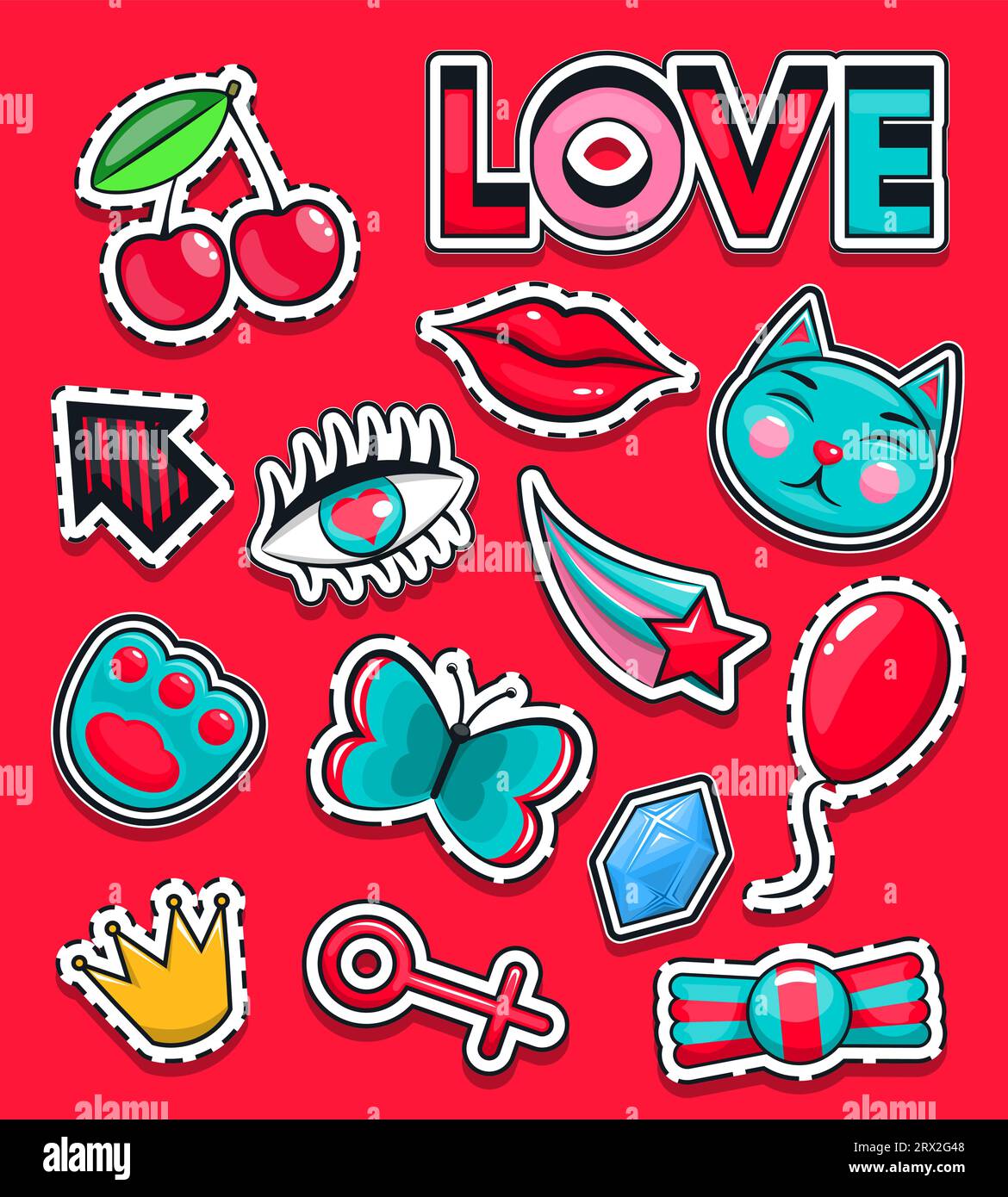 Fashion icons collection set of stickers, pop art in the style of 80th ...