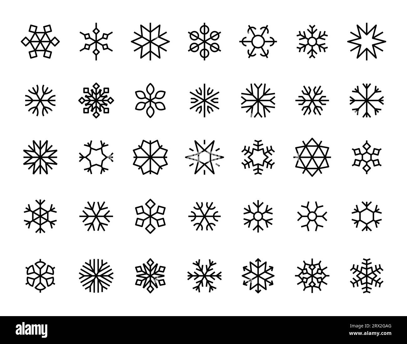 Black snowflake symbols. Frozen snowfall crystal icons for Christmas ...