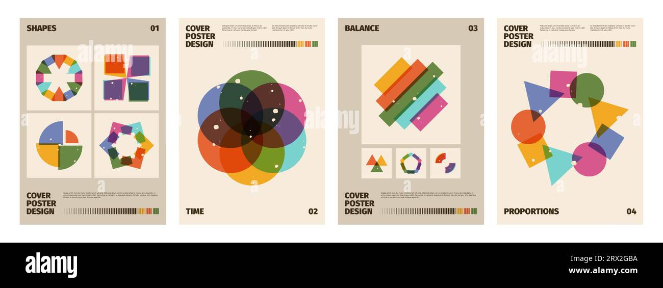 Riso geometric poster. Abstract linocut print with geometric shapes and ...