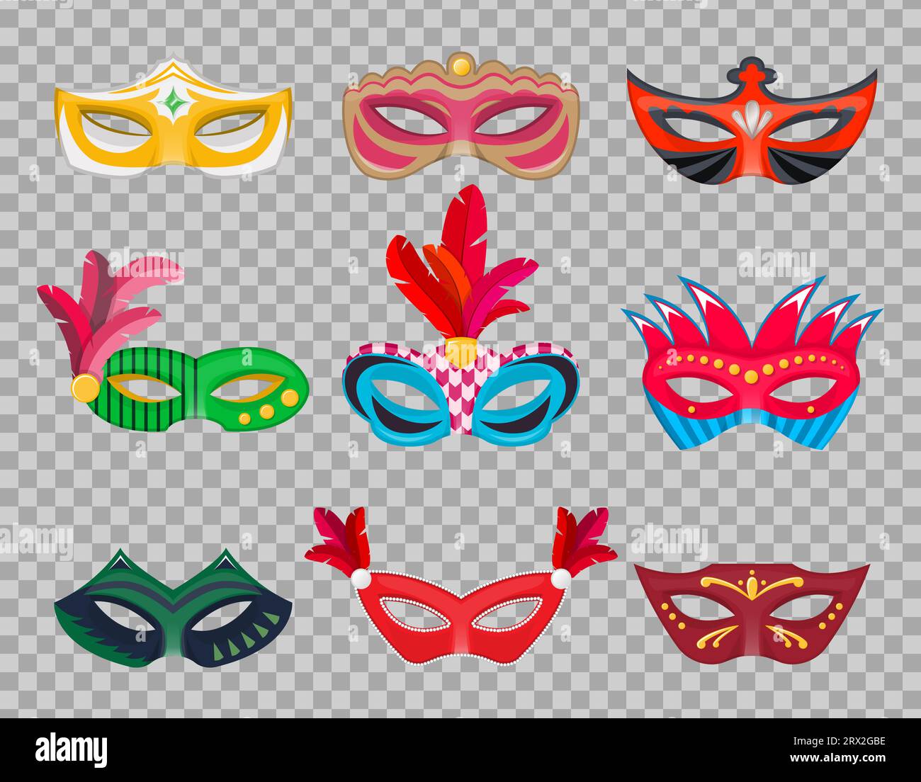 Collection Venetian carnival masks isolated hand painted isolated on a ...