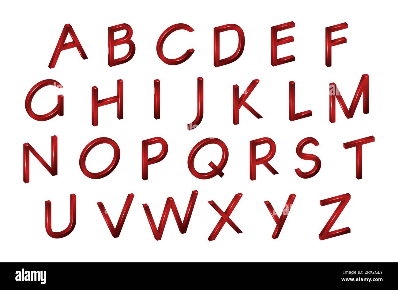 Alphabet font in isometry in realistic 3D style on a white background ...