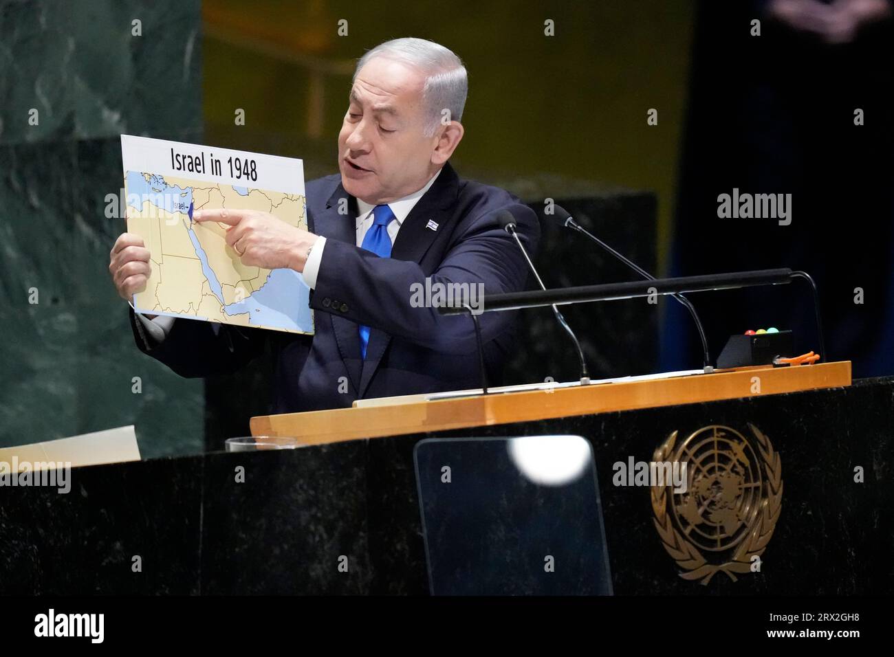 Israeli Prime Minister Benjamin Netanyahu addresses the 78th session of ...