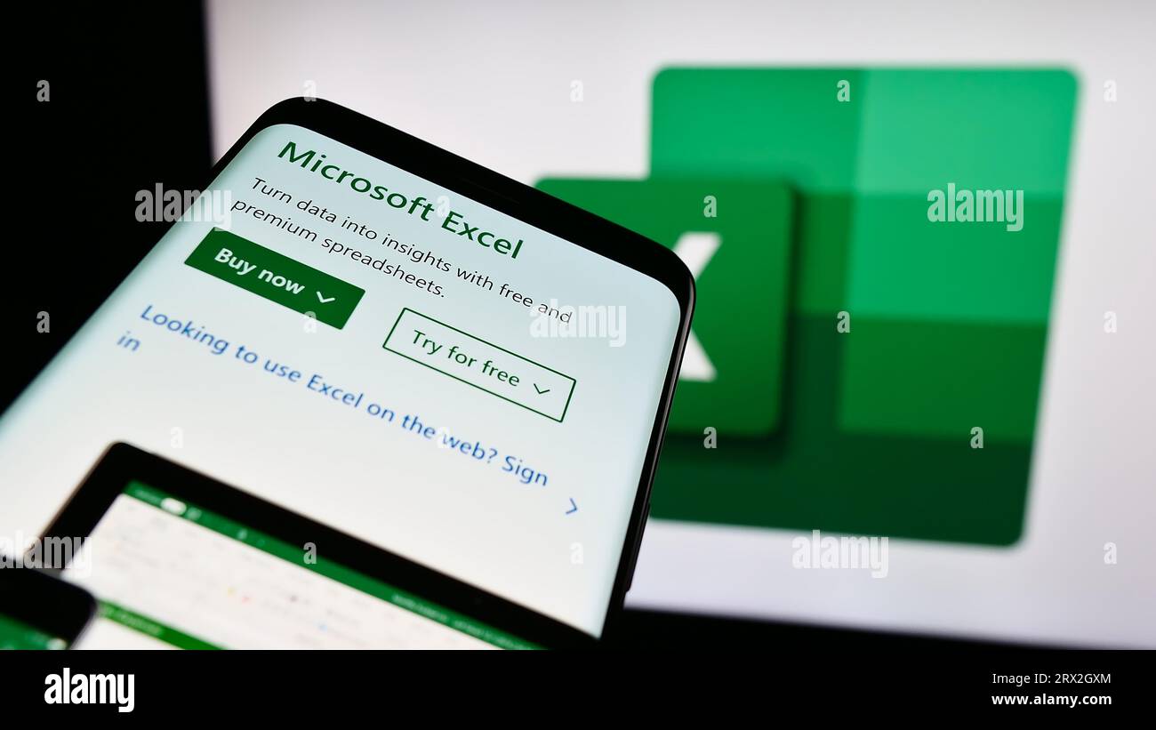 Mobile Phone With Webpage Of Spreadsheet Editor Microsoft Excel On