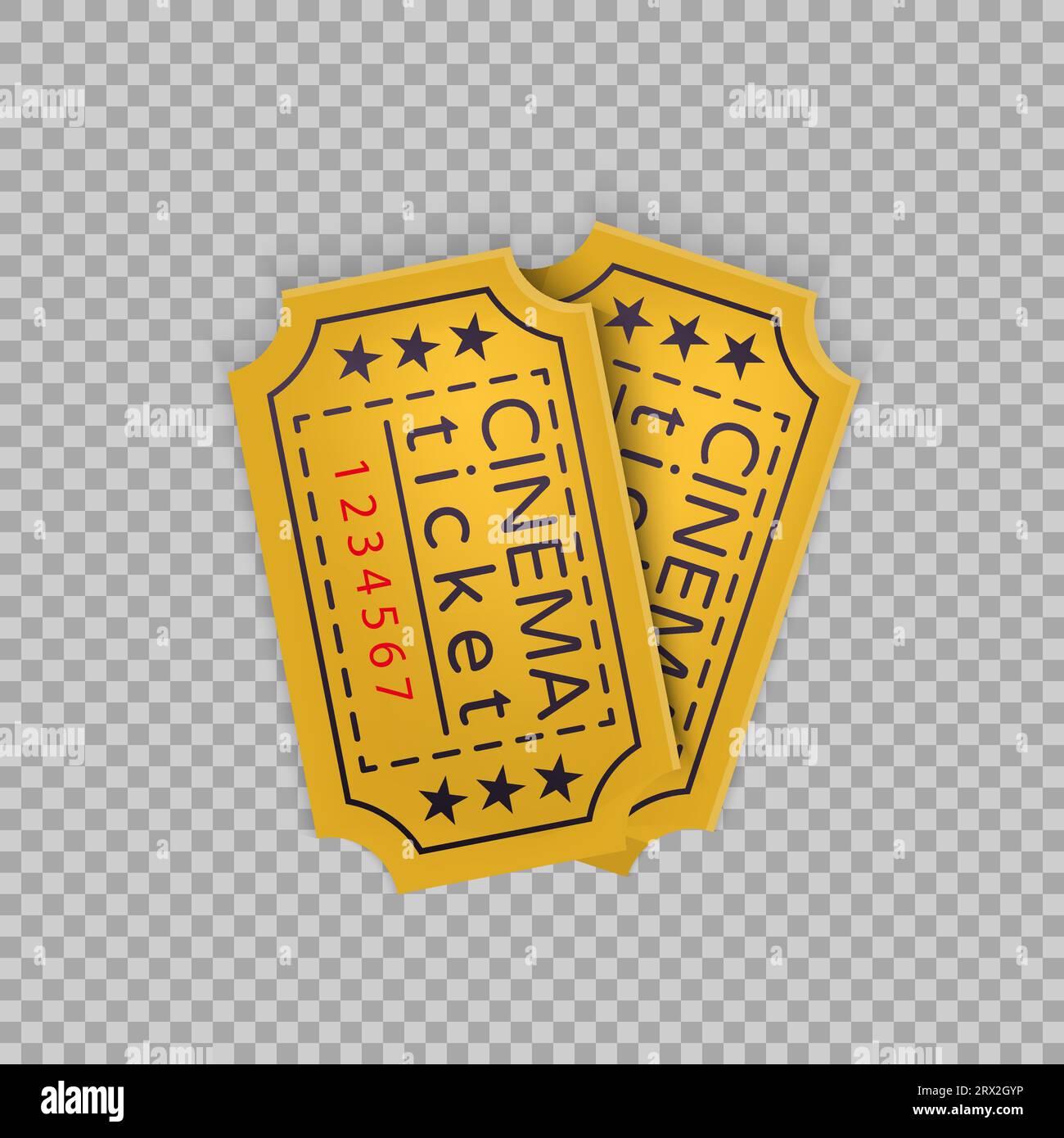 Cinema ticket in retro style isolated on transparent background Vector Illustration. Ticket pass ...