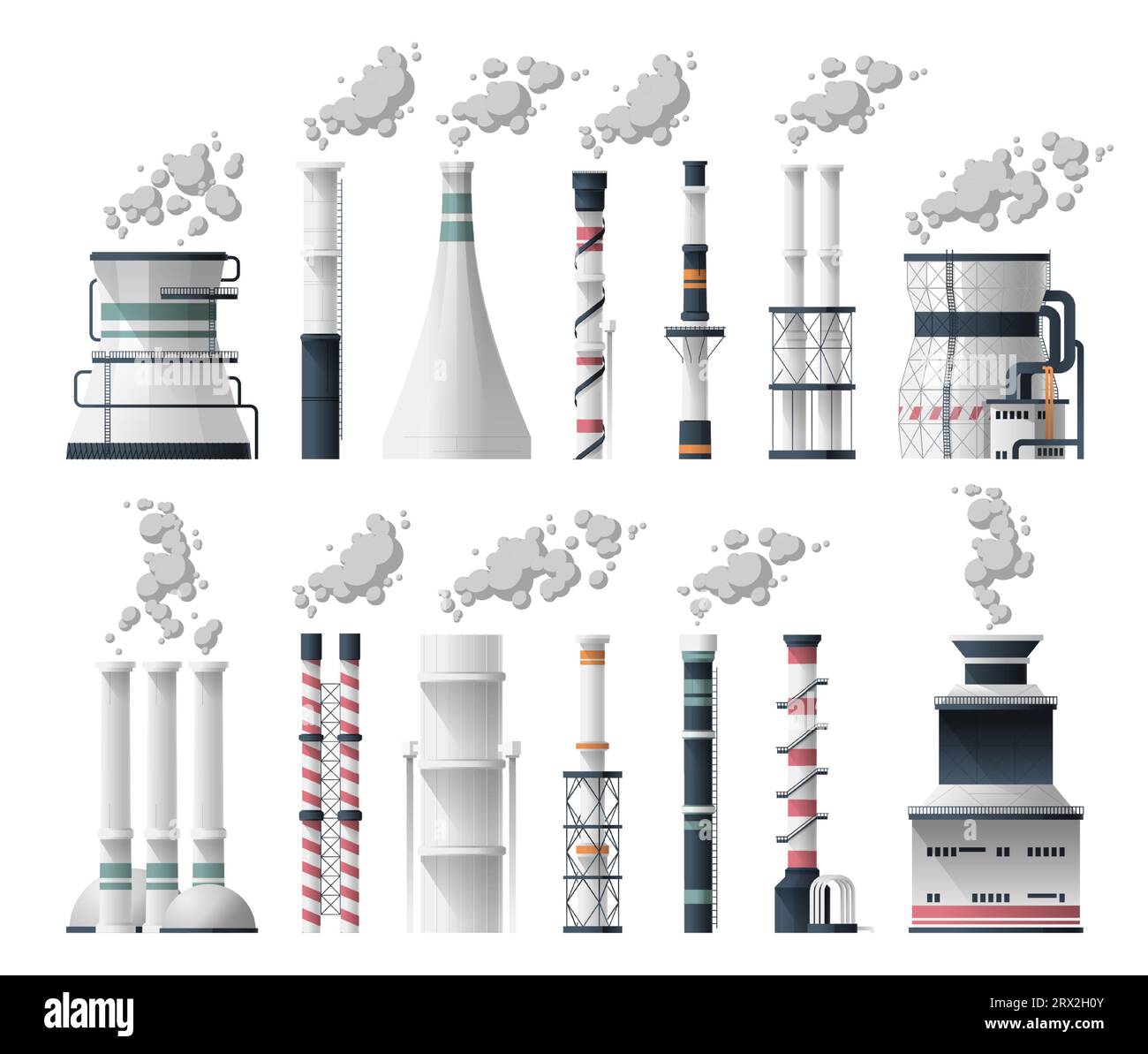 Industrial chimney. Cartoon coal smoke stack with gas exhaust pipe ...