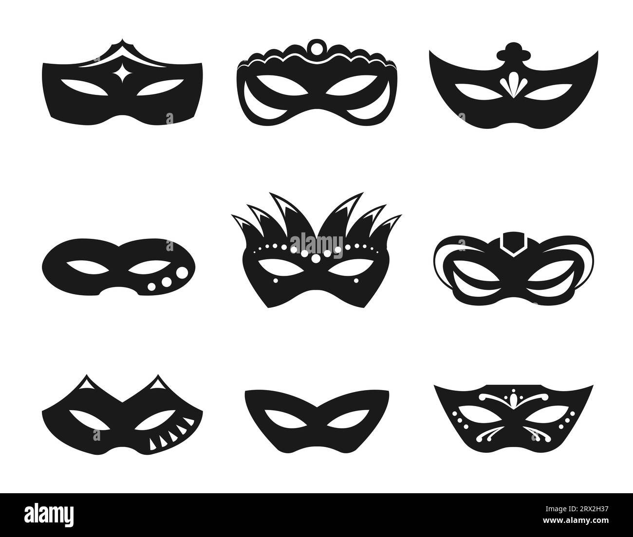 Collection icons symbols Venetian carnival masks isolated on white ...