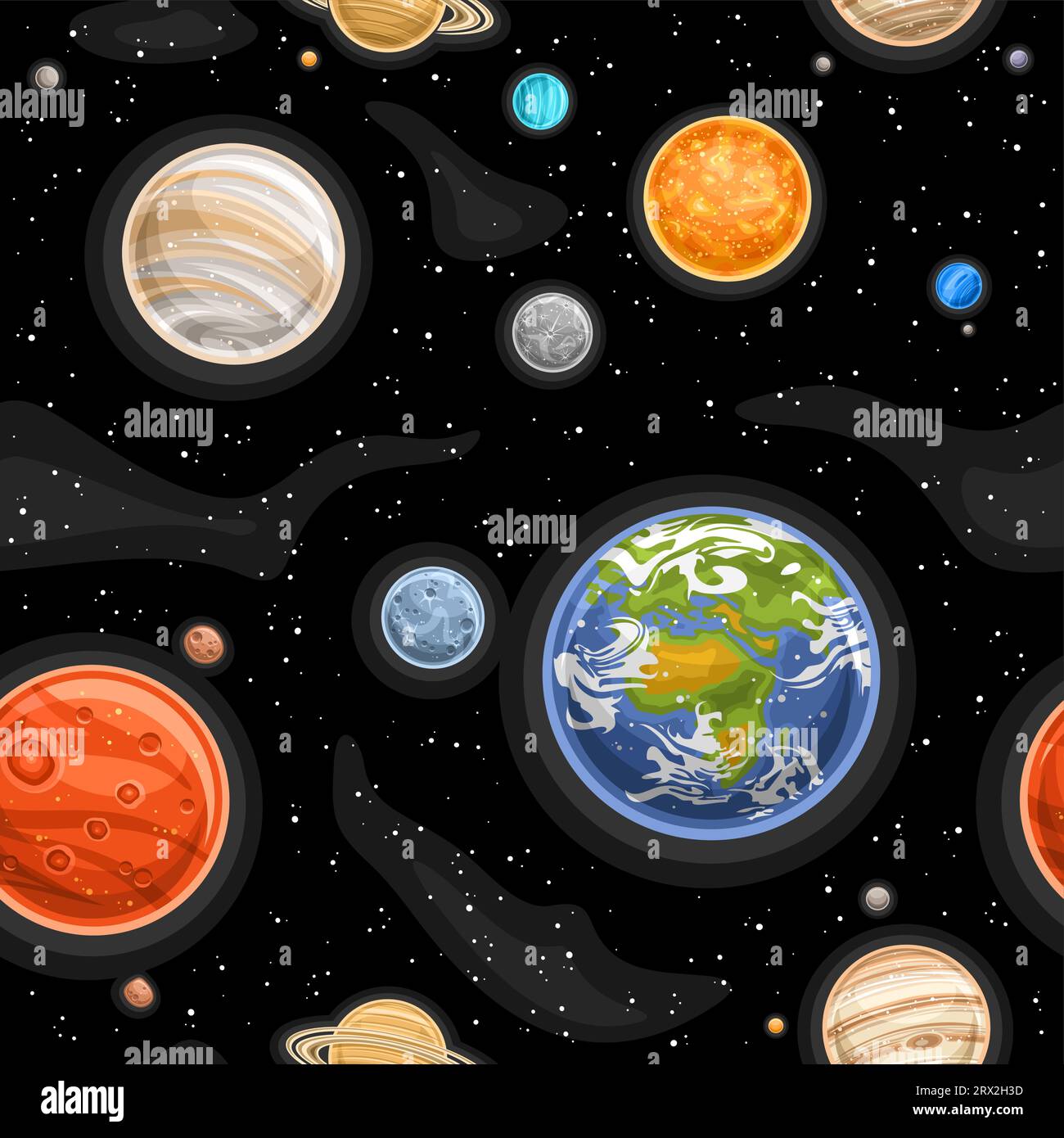 Vector Space Seamless Pattern, square repeat background with ...