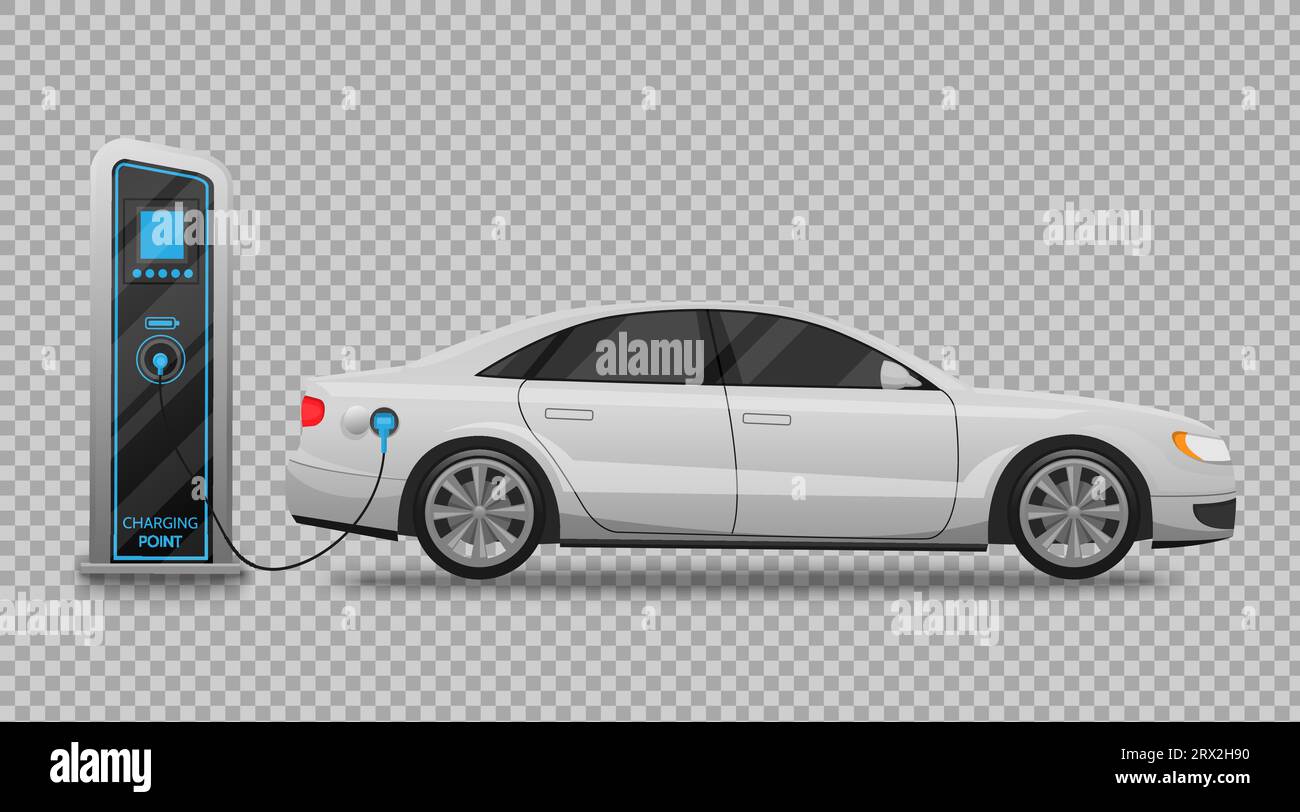 Electric car charging station and banner isolated on transparent ...