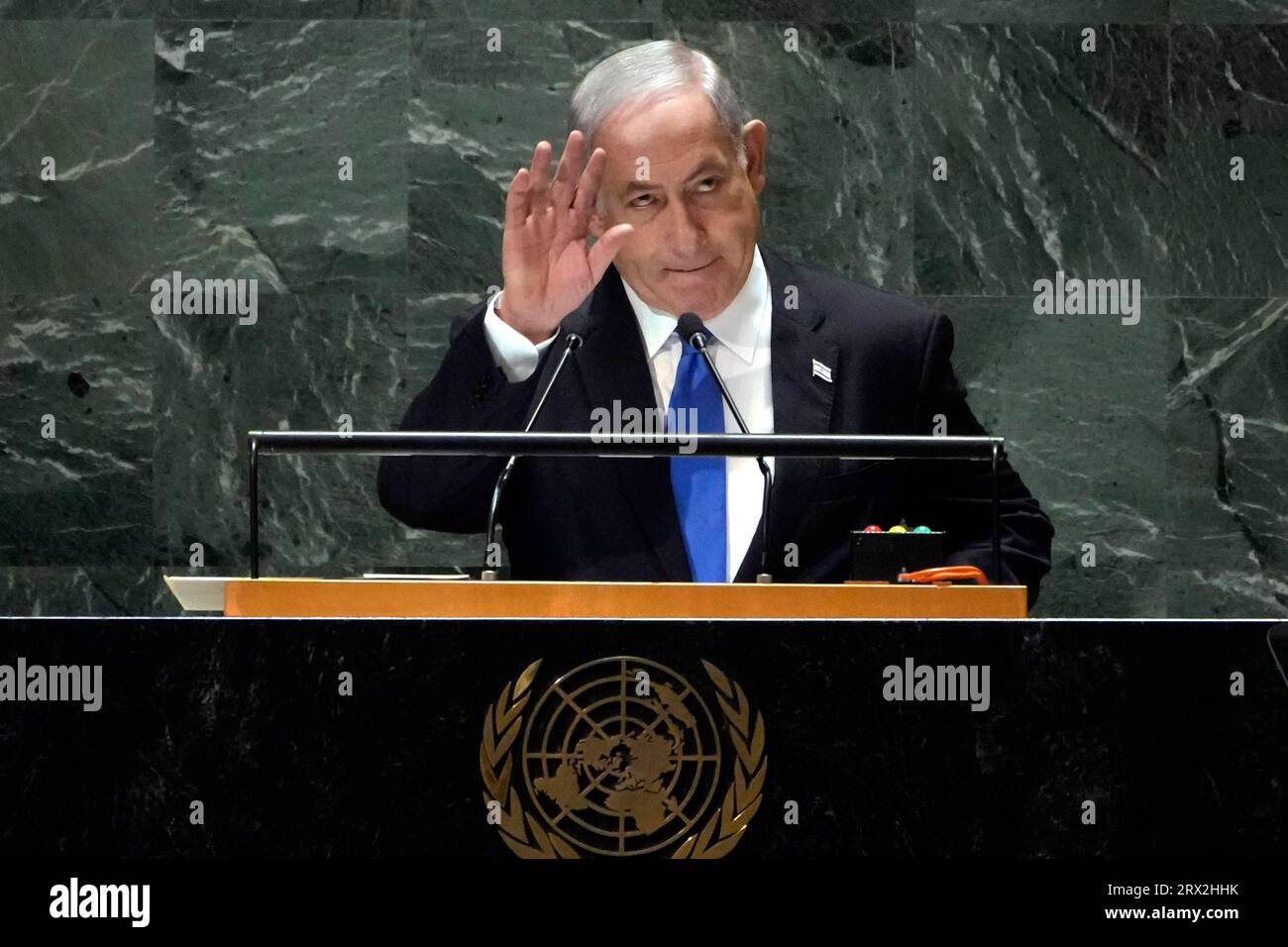 Israel's Prime Minister Benjamin Netanyahu acknowledges audience ...
