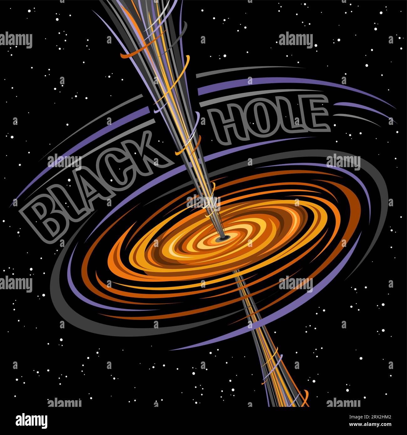 Vector illustration of Black Hole, square astronomical poster with ...