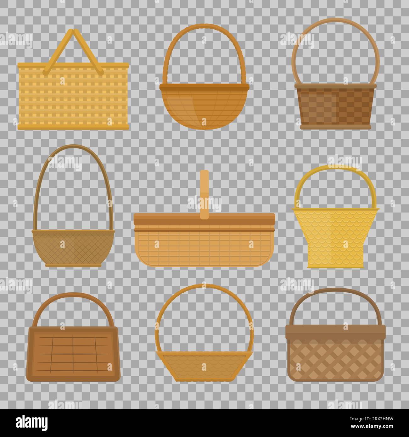 Empty baskets set isolated on transparent background vector ...