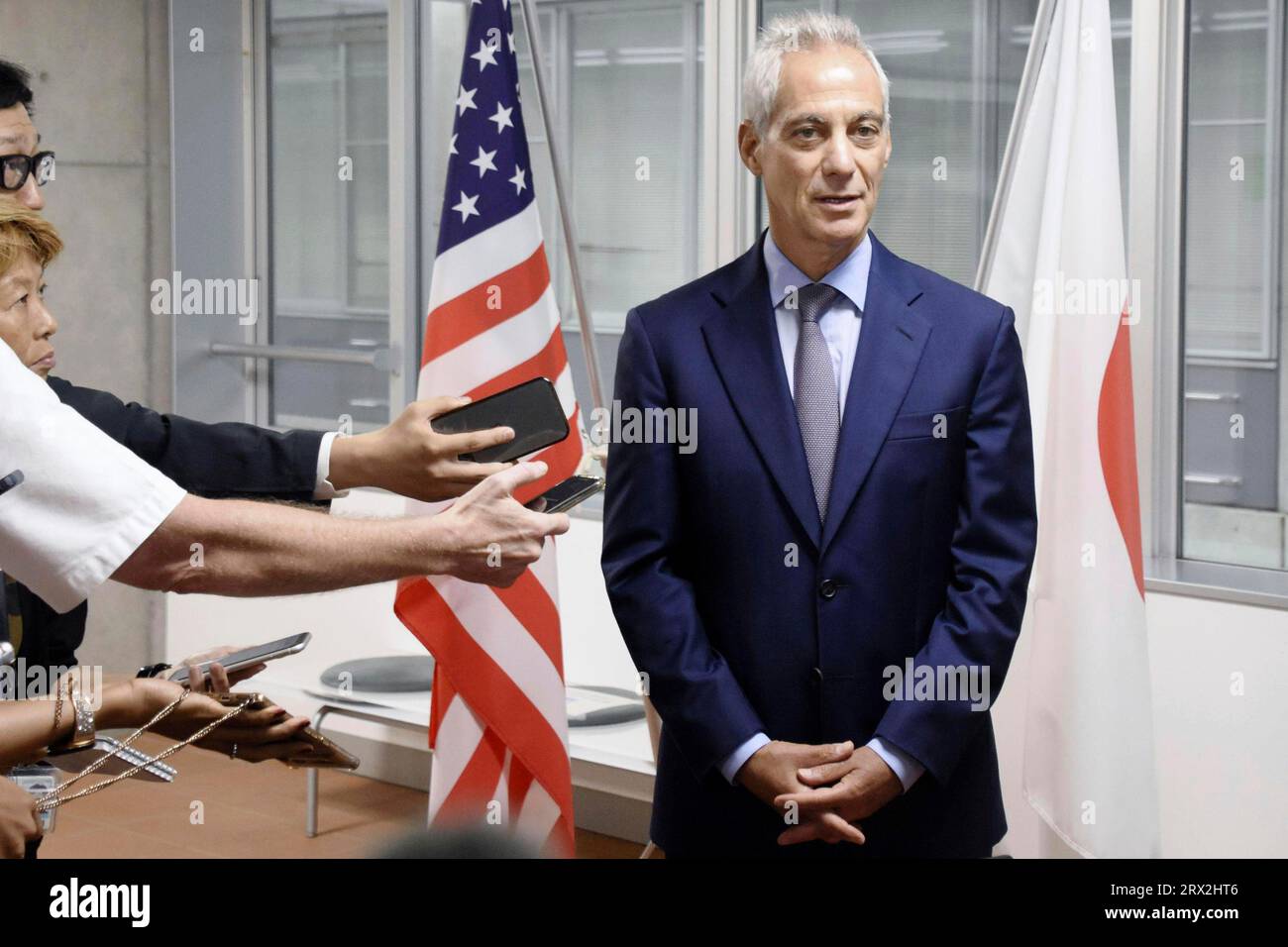 U.S. Ambassador to Japan Rahm Emanuel speaks to the media in Tokyo ...