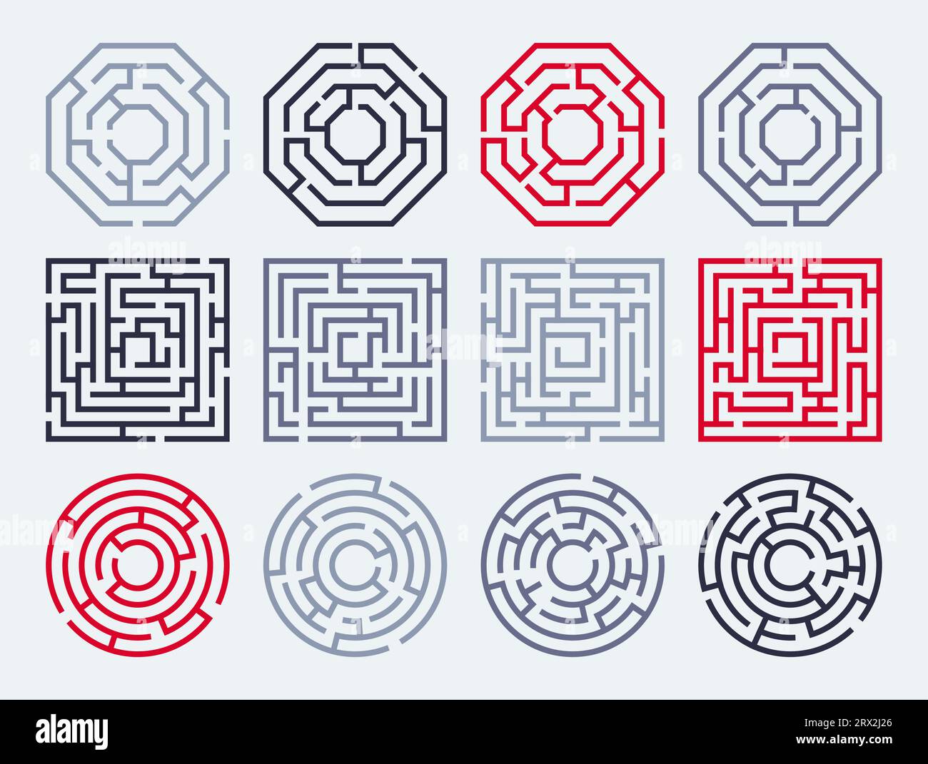 Labyrinth symbols set. Maze path complicated linear pictogram, maze ... Labyrinth symbols set. Maze path complicated linear pictogram, maze ...