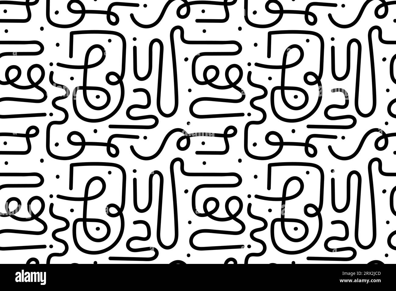 black squiggle doodle seamless pattern. Creative abstract squiggle ...