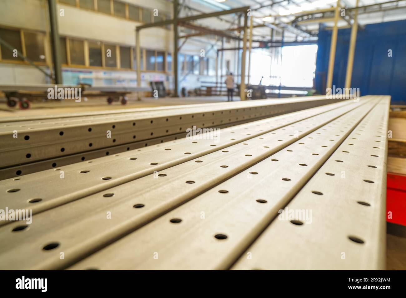 Stainless steel metal parts in raw material storage workshop Stock ...