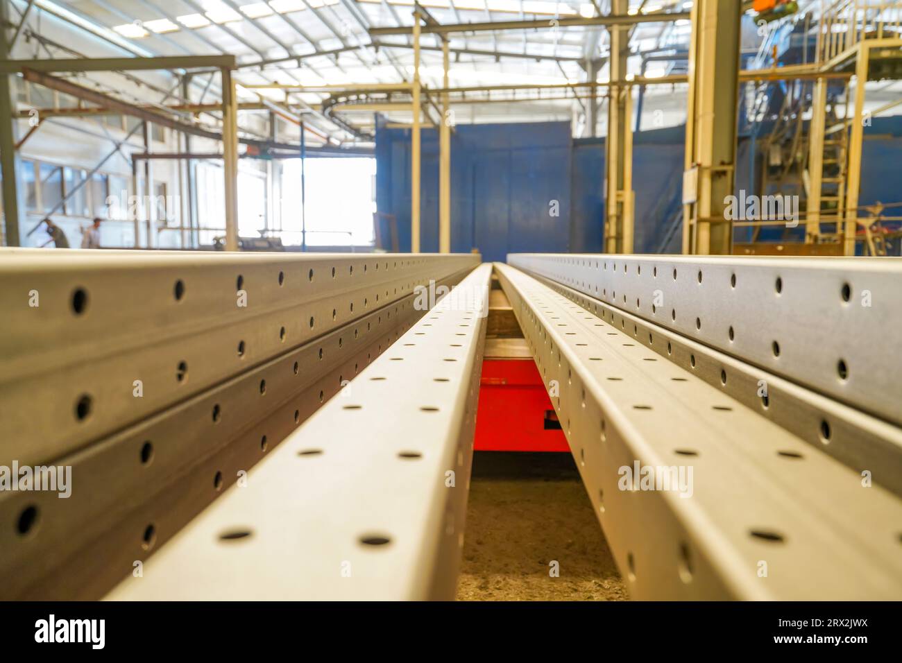 Stainless steel metal parts in raw material storage workshop Stock ...