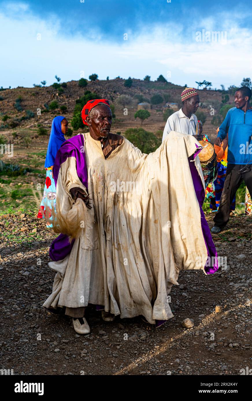 Kapsiki tribal people practising a traditional dance, Rhumsiki, Mandara ...