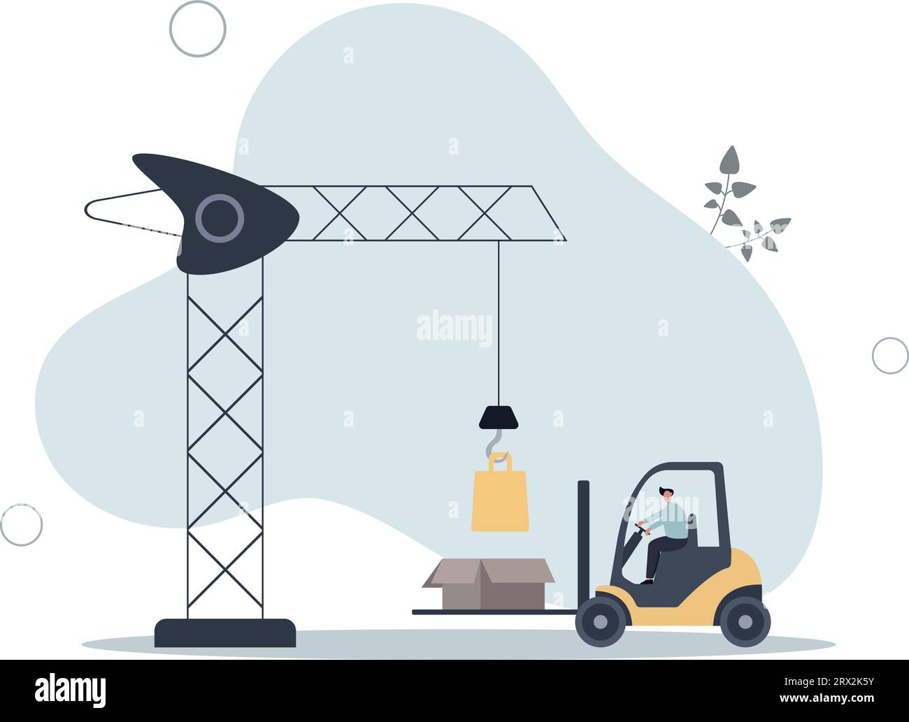 Cartoon tiny people loading boxes of humanitarian aid with forklift ...