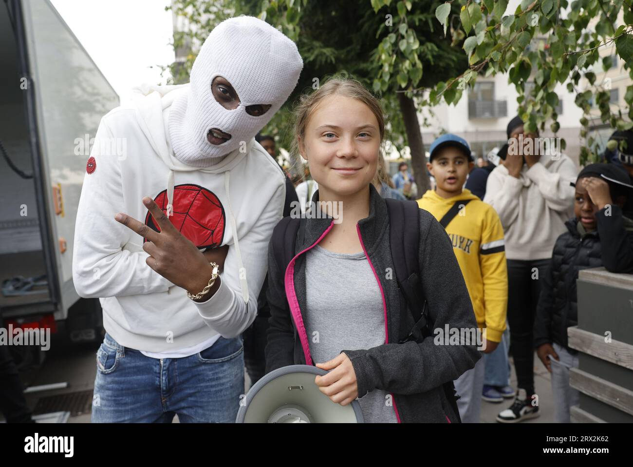 Stockholm, Sverige. 22nd Sep, 2023. Greta Thunberg and Swedish rapper 1 ...
