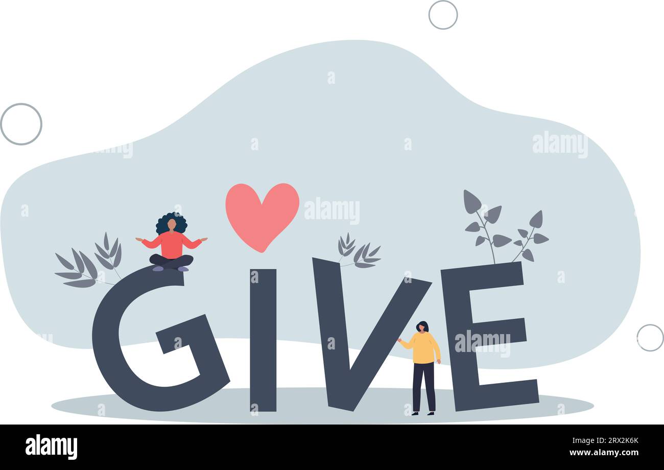kind volunteers holding letter of Give word.flat vector illustration ...