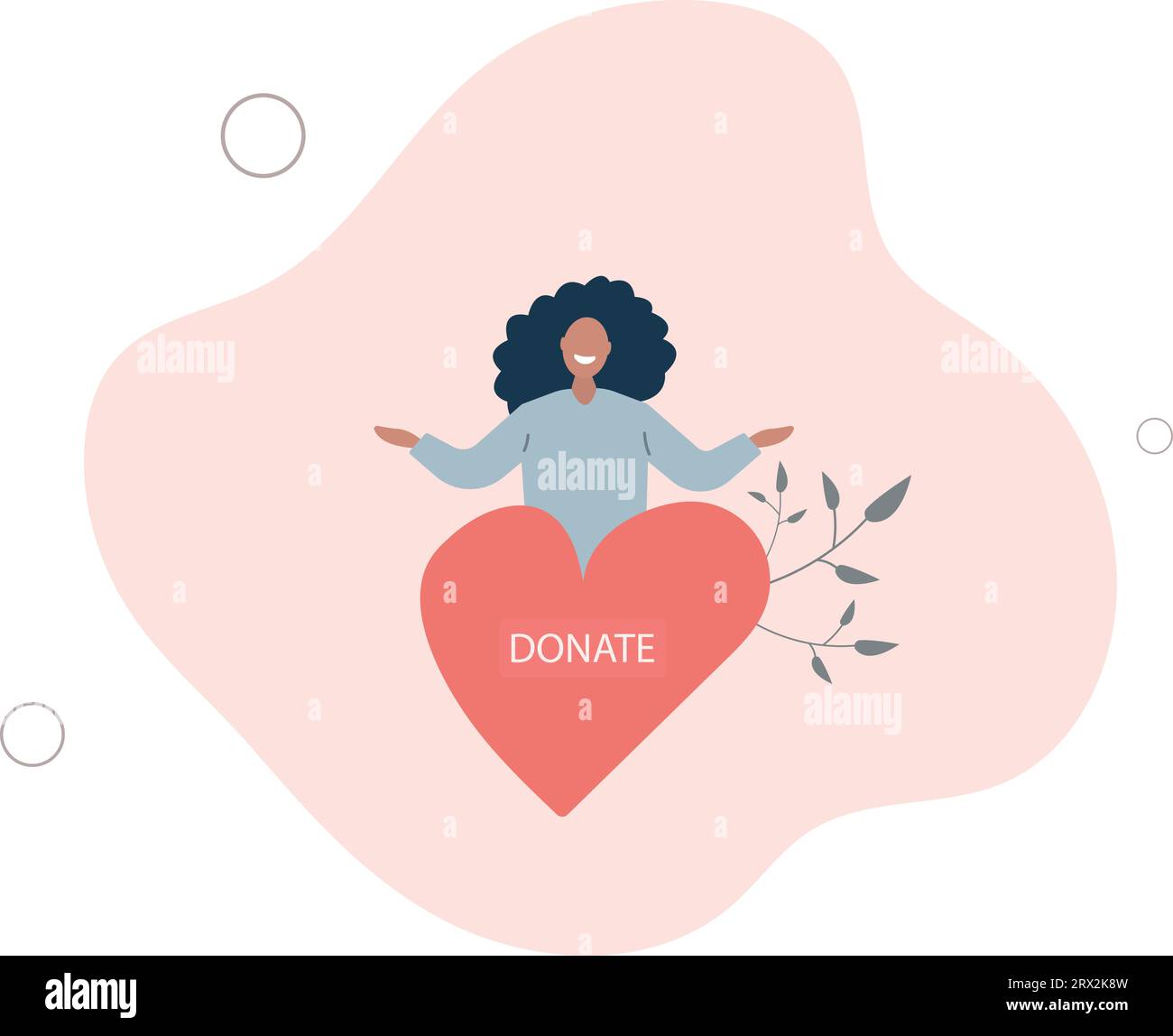 Woman hugging big heart with donate word. Assistance, humanitarian.flat ...