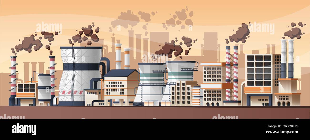 Industrial factory landscape. Cartoon city with power plant and ...
