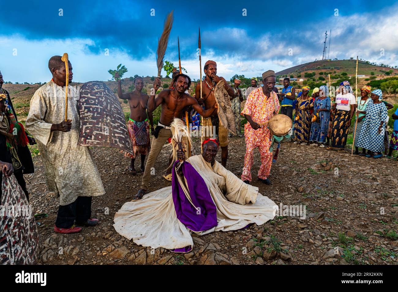 Kapsiki tribal people practising a traditional dance, Rhumsiki, Mandara ...
