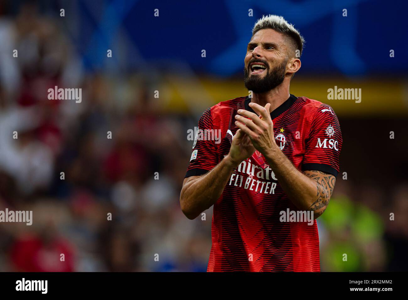 Olivier Giroud of AC Milan gestures during the UEFA Champions League ...