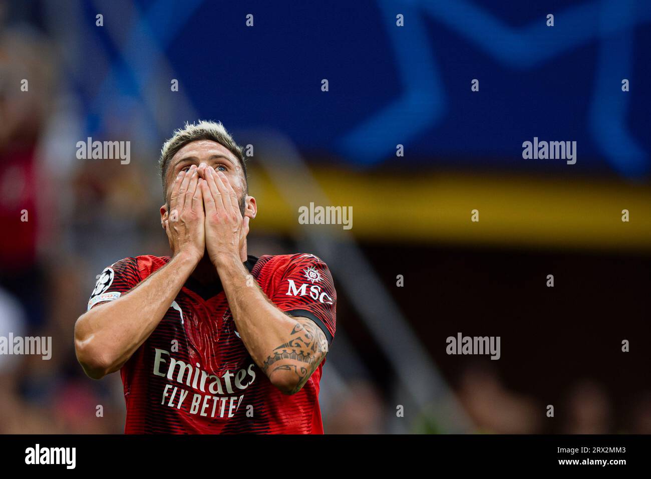 Olivier Giroud of AC Milan looks dejected during the UEFA Champions ...