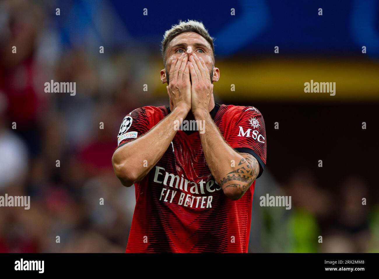 Olivier Giroud of AC Milan looks dejected during the UEFA Champions ...