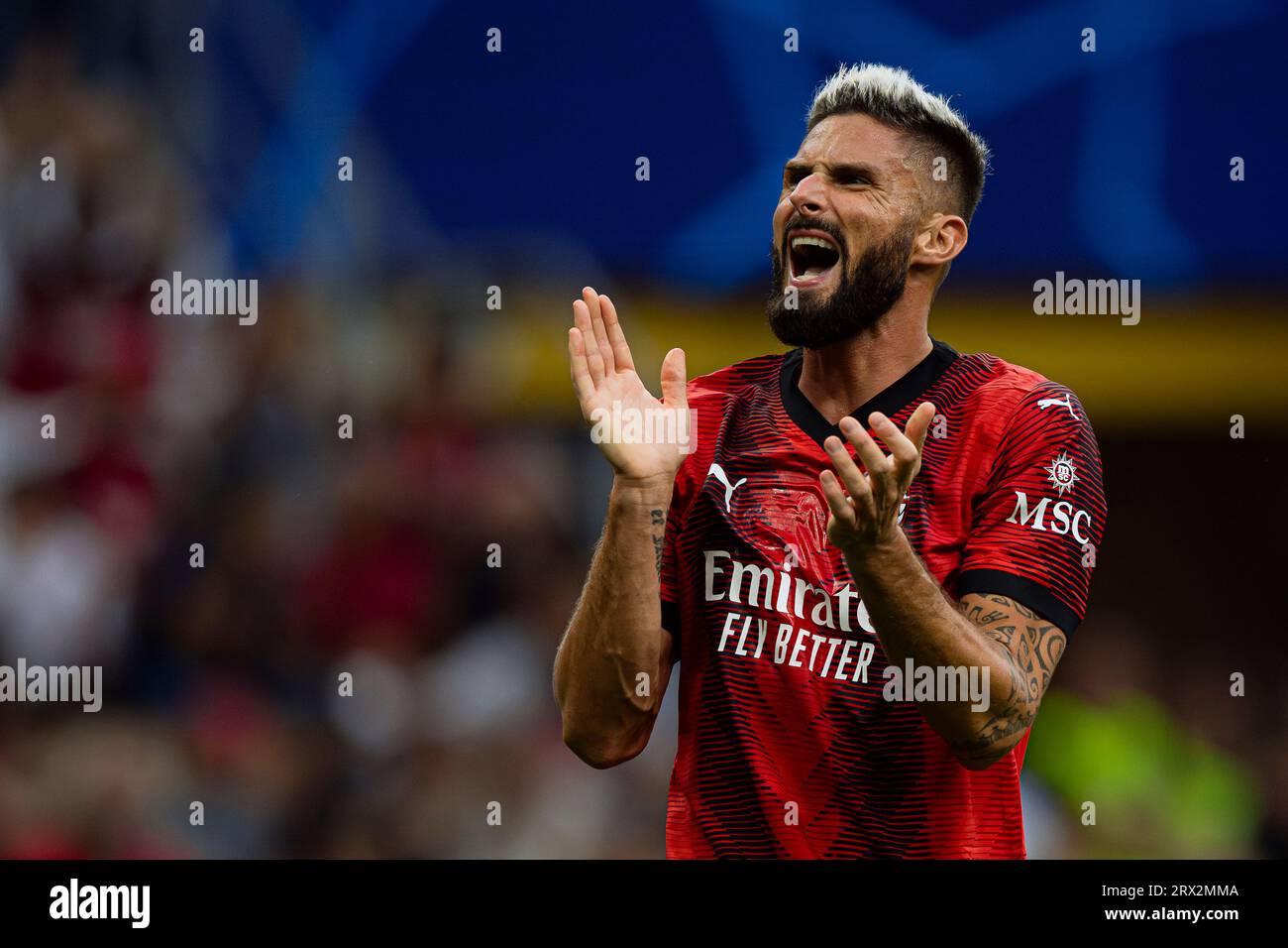 Olivier Giroud of AC Milan gestures during the UEFA Champions League ...